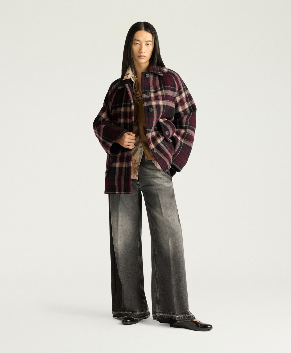 BRIGHTON COAT IN DOUBLE-FACE WOOL - BURGUNDY MULTICOLOR | Momonì