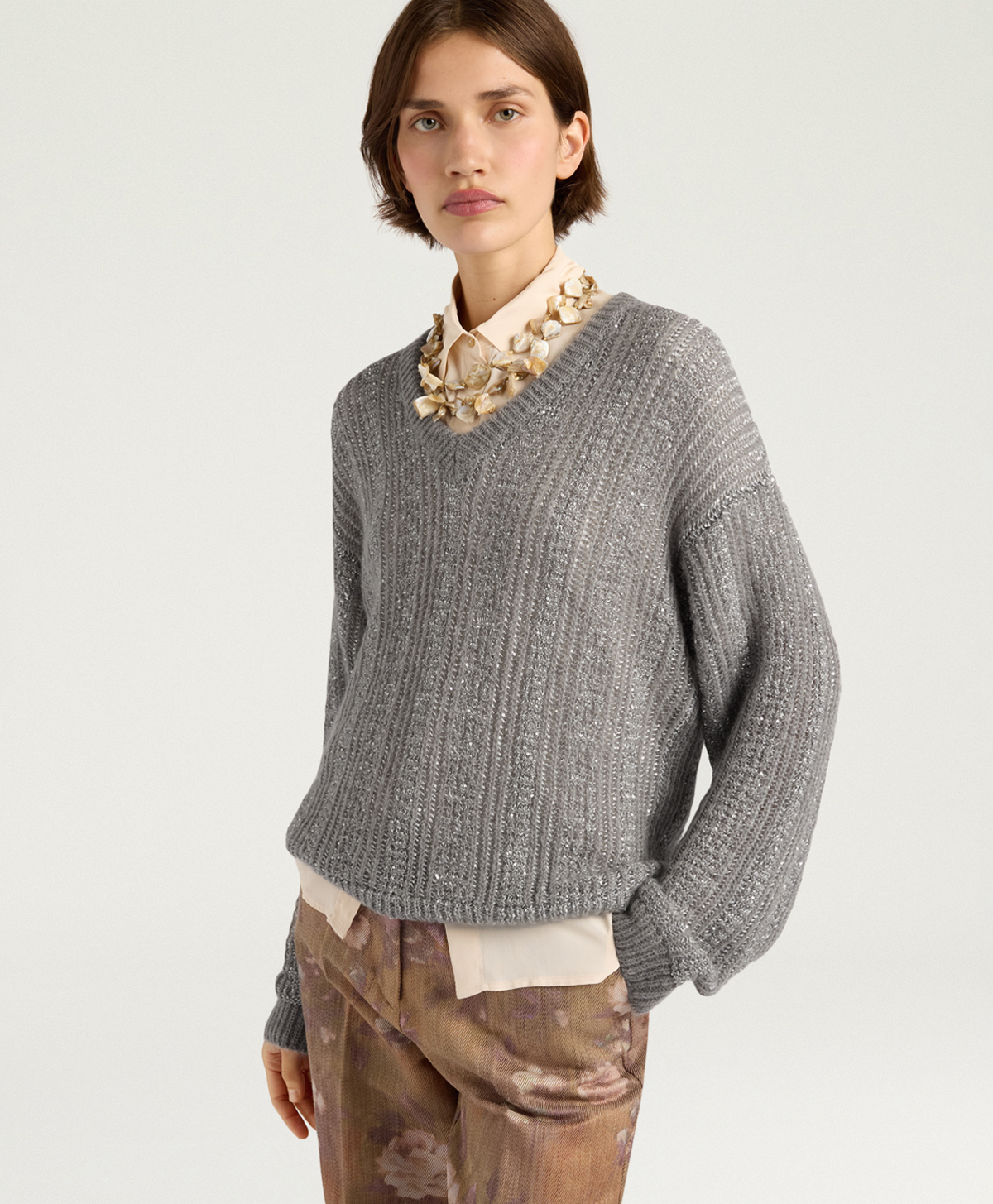 ADA SWEATER IN MOHAIR/SEQUINS - GUNMETAL GRAY | Momonì