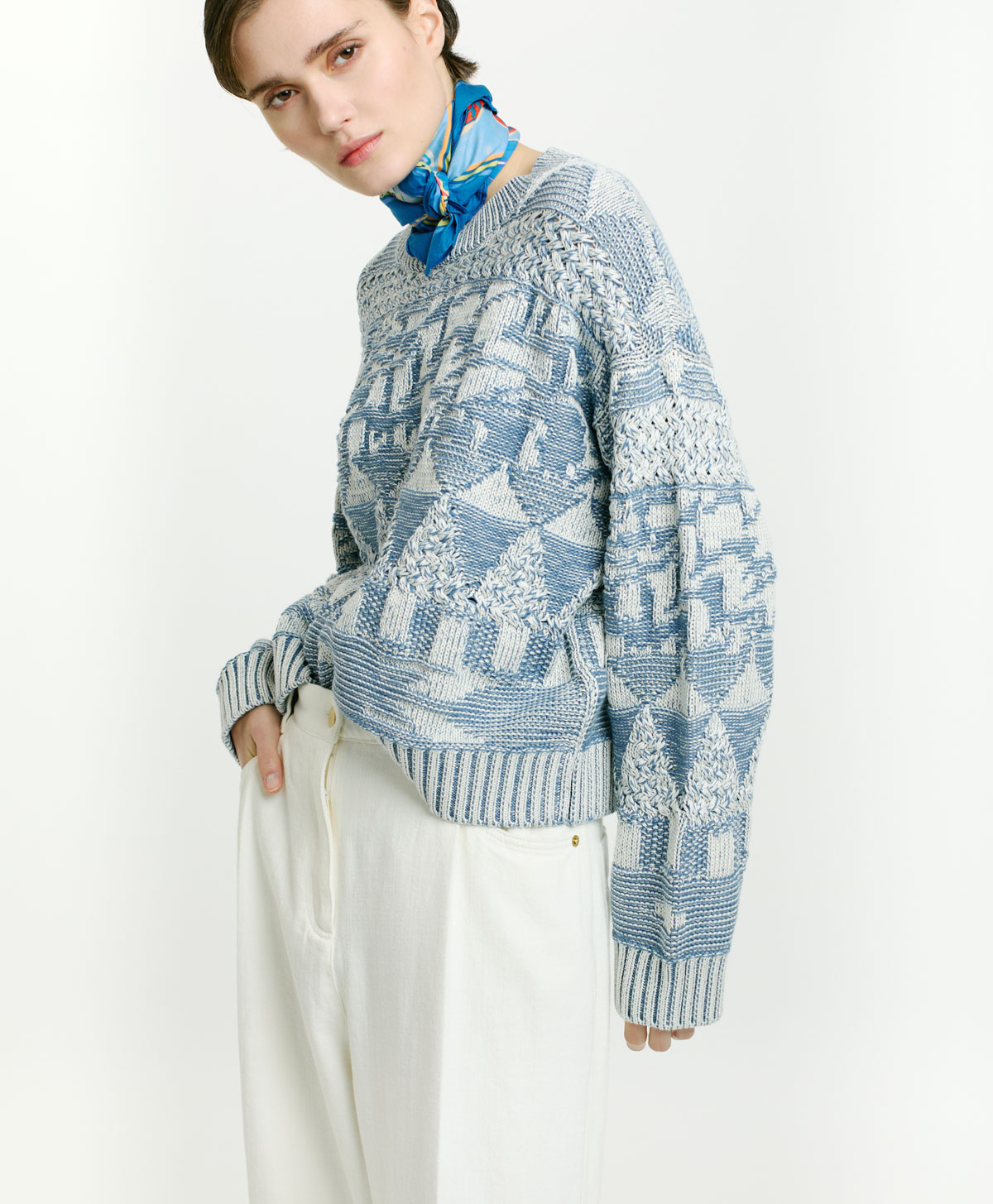 JERSEY PUSHA DE JACQUARD - CIELO | Momonì