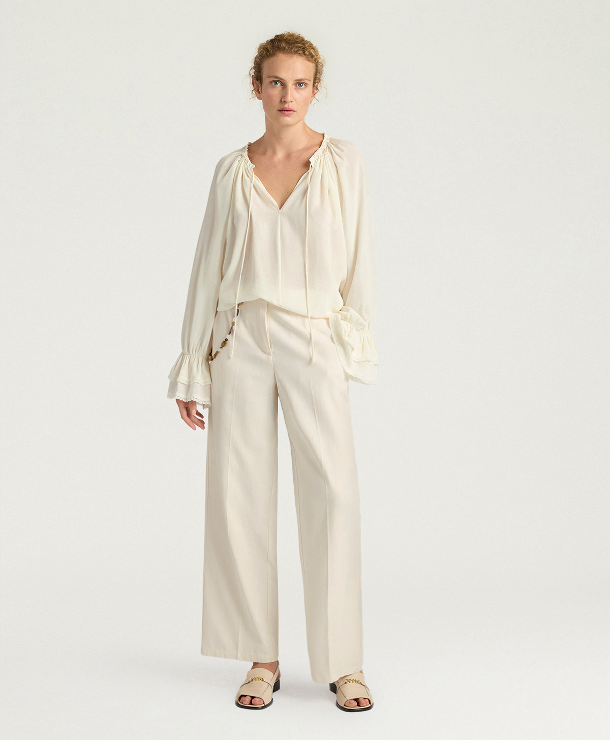 BLUSA MENDOZA IN SETA SAND WASH - PANNA | Momonì