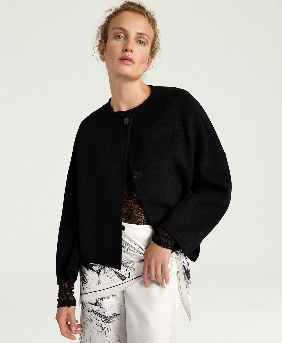 APACHE COAT IN DOUBLEFACE WOOL BLEND - BLACK | Momonì