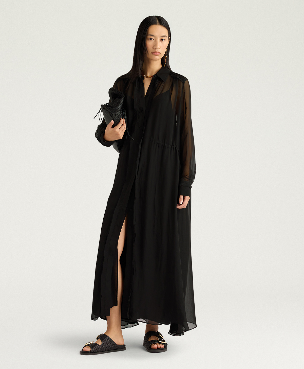 RUSSELL DRESS IN SOLID COLOUR CHIFFON - BLACK | Momonì