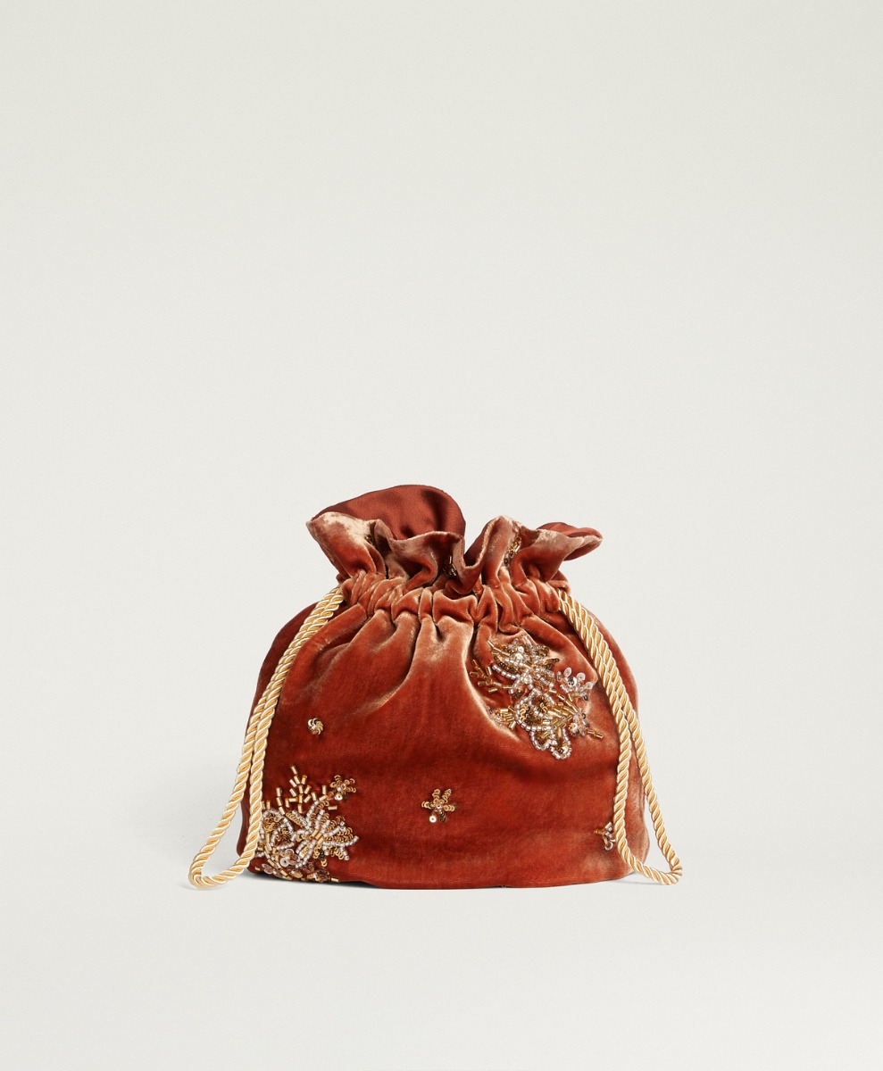 MOMONI NUAGE BAG IN EMBROIDERED VELVET - SALMON PINK | Momonì