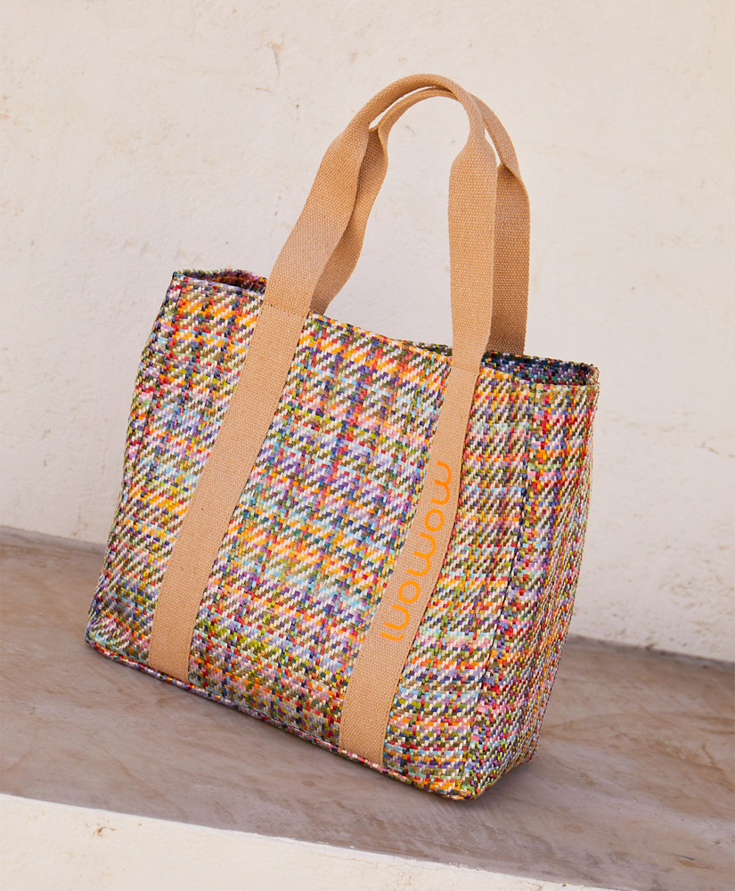 SUNDAY BAG IN CANVAS AND MULTICOLOUR RAFFIA - MULTICOLOR | Momonì