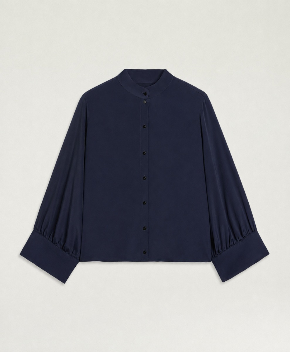CAMICIA FRANKLIN IN ACETATO SETA UNITO - BLU | Momonì