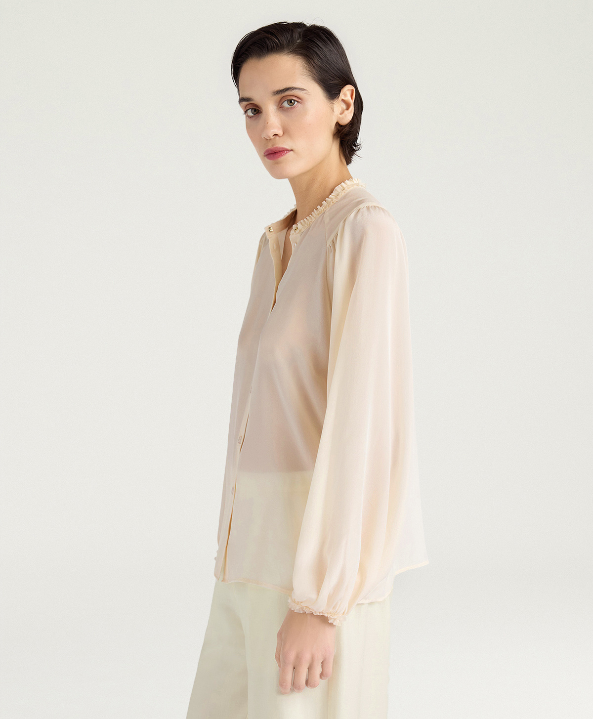 CAMICIA ELEGANTE STILE COUNTRY HUNA IN CRÉPE DE CHINE DI SETAU - PANNA ...