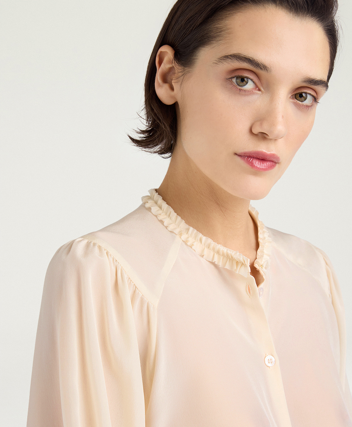 CAMICIA ELEGANTE STILE COUNTRY HUNA IN CRÉPE DE CHINE DI SETAU - PANNA ...