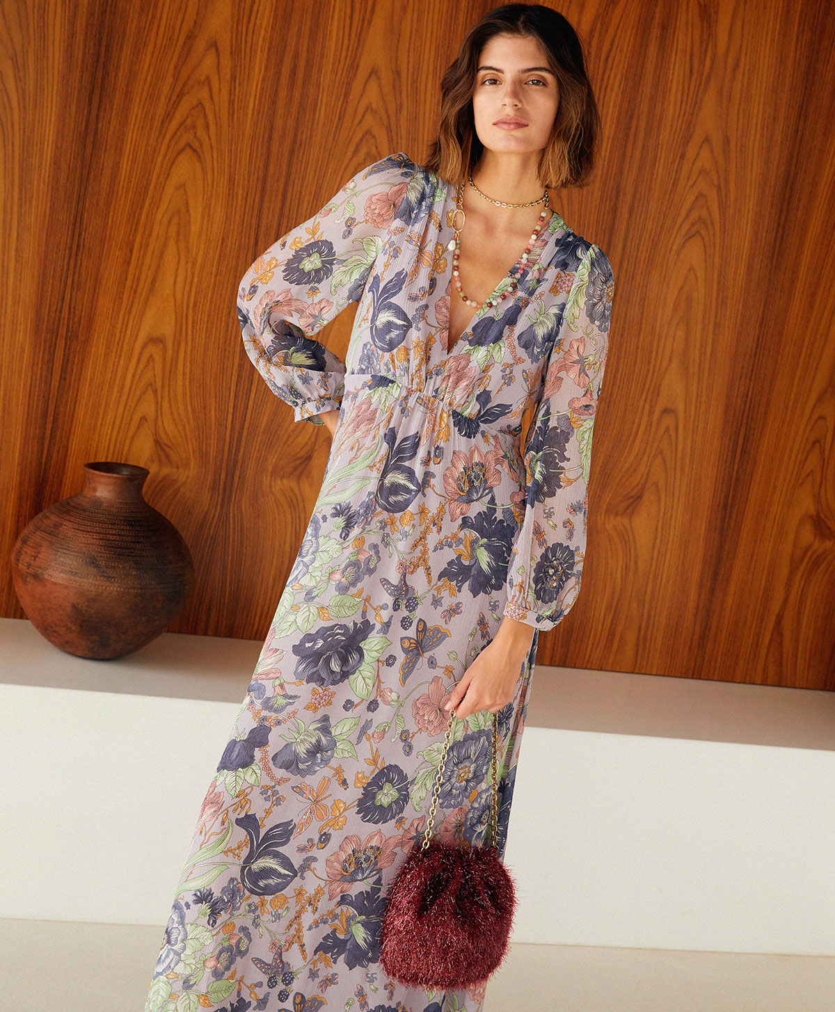 ARTEMISIA DRESS IN PRINTED CREPON - LILAC/MULTICOLOUR | Momonì