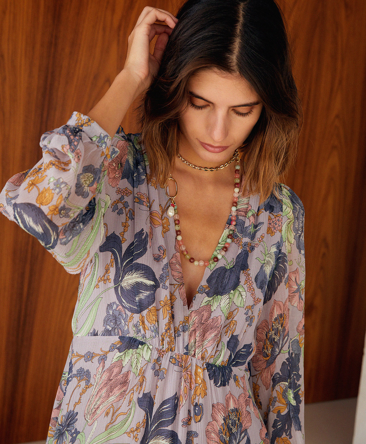 ARTEMISIA DRESS IN PRINTED CREPON - LILAC/MULTICOLOUR | Momonì